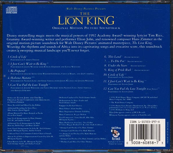 Elton John, Tim Rice, Hans Zimmer - The Lion King: Original Motion ...